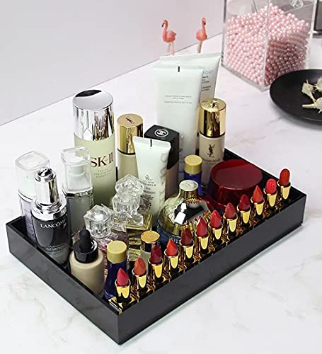 Waterproof Acrylic Vanity Tray, Acrylic Tray, Sturdy Valet Tray Organizer, Thick Lucite Nightstand Dresser or Bathroom Organizer for Change, Coin, Key, Phone, Glasses, Black Acrylic Tray