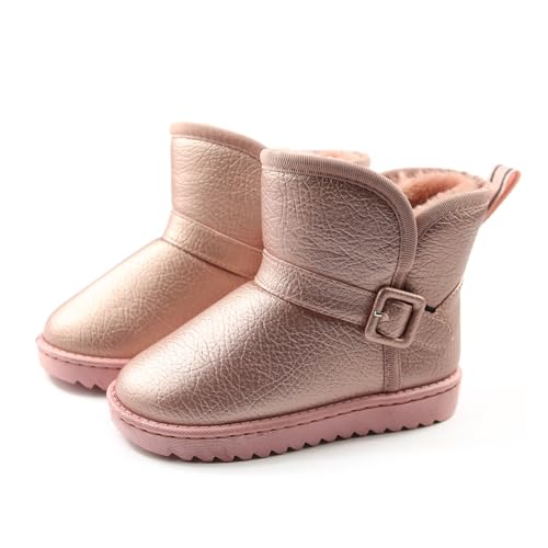 Apawwa Girls and Boys Boots Fur Lined Slip-On Warm Girls Snow Boots Waterproof Kids Winter Boots Stylish Kids Walking Boots C968 Color Pink Size 26