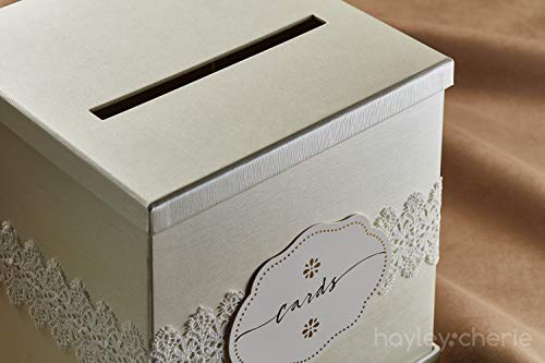 Hayley Cherie - Ivory Gift Card Box with White Lace Textured Finish - Large Size 10" x 10" - for Wedding Receptions, Bridal & Baby Showers, Birthdays, Graduations, Funerals, Money