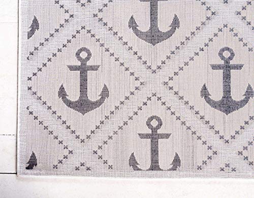 Unique Loom Metro Collection Modern Nautical Coastal Geometric Anchors Area Rug, for Kids, 5 ft x 8 ft, Light Gray/Ivory