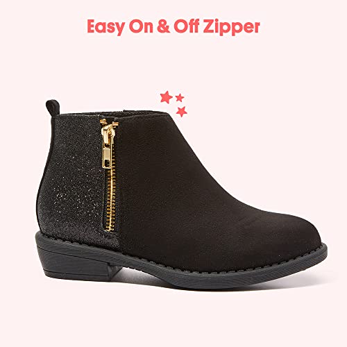 FabKids Girls Boots Glitter Ankle Short Booties Side Zipper Riding Boot Low Heels Dress Boot Shoes For Big Kid Size 5