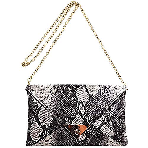 Rebecca Women's Envelope Clutch Purse Handbag Snakeskin Print Chain Shoulder Crossbody Bag