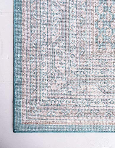 Unique Loom Williamsburg Collection Traditional Border with Dotted Center Area Rug, Rectangular 6' 1" x 9' 0", Teal/Beige