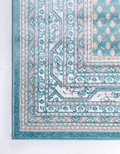 Unique Loom Williamsburg Collection Traditional Border with Dotted Center Area Rug, Rectangular 6' 1" x 9' 0", Teal/Beige