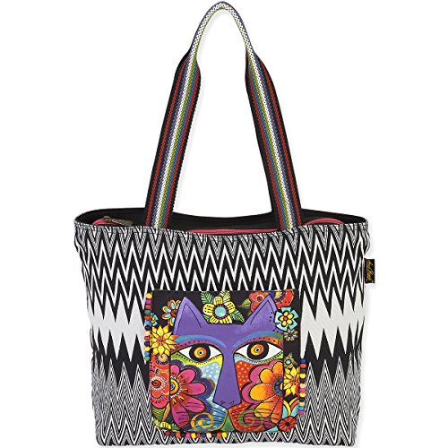 Laurel Burch LB5460 Shoulder Tote, 17 by 13-Inch, Blossoming Feline , Black