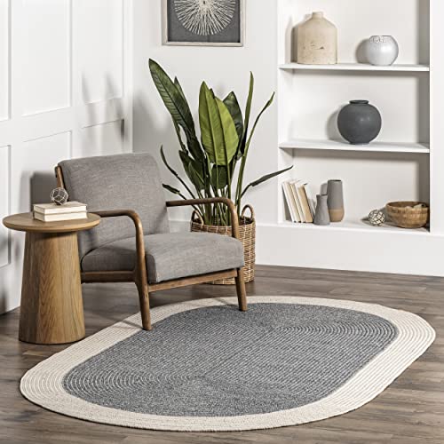 nuLOOM Delaine Braided Solid Border Indoor/Outdoor Area Rug, 5' x 8' Oval, Grey