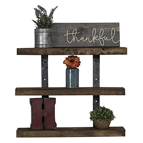 Industrial Metal Bracket Three-Tier Natural Wood Floating Shelf Set Rustic Farmhouse Kitchen, Bath, Laundry, Dorm (24 Inch, Dark Walnut)