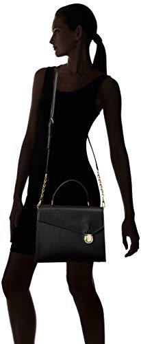 Calvin Klein Iris Hermine Leather Top Handle Satchel, Black/Gold