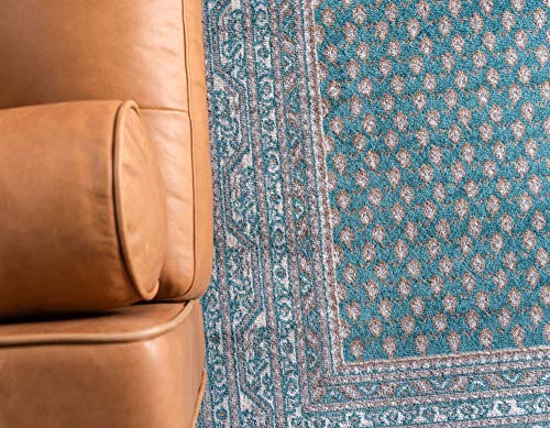 Unique Loom Williamsburg Collection Traditional Border with Dotted Center Area Rug, Rectangular 6' 1" x 9' 0", Teal/Beige