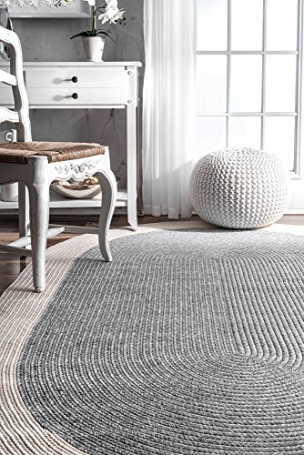 nuLOOM Delaine Braided Solid Border Indoor/Outdoor Area Rug, 5' x 8' Oval, Grey