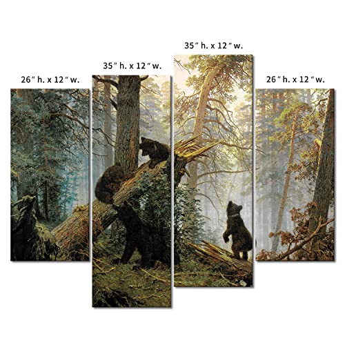 First Wall Art - Bears Play in Forest Broken Tree Wall Art Painting The Picture Print On Canvas Animal Pictures for Home Decor Decoration Gift
