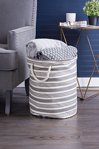 DII Woven Paper Storage Bin, Urban Stripe, Urban Gray, Large Round