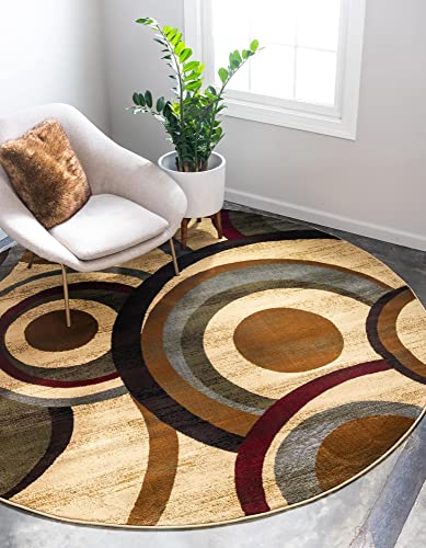 Unique Loom Barista Collection Modern, Abstract, Geometric, Circles, Bohemian, Rustic, Warm Colors Area Rug, 4' 0" x 4' 0", Beige/Brown
