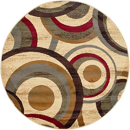 Unique Loom Barista Collection Modern, Abstract, Geometric, Circles, Bohemian, Rustic, Warm Colors Area Rug, 4' 0" x 4' 0", Beige/Brown