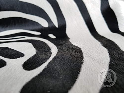 Zebra Print Black on Off White Genuine Cowhide Rug 6 x 7 ft. 180 x 210 cm