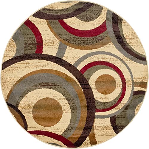 Unique Loom Barista Collection Modern, Abstract, Geometric, Circles, Bohemian, Rustic, Warm Colors Area Rug, 4' 0" x 4' 0", Beige/Brown