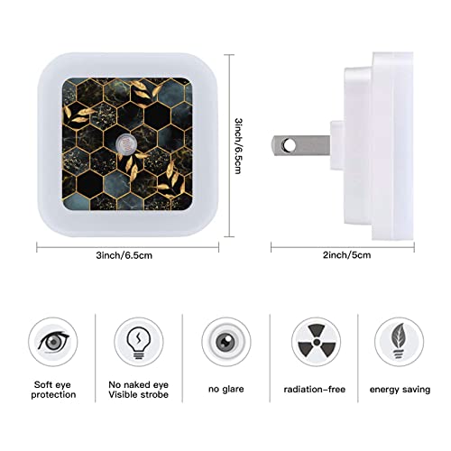 Yashilaiya Marble Hexagon Texture Golden Night Light with Light Sensor White Light Plug-in Led Night Lamp Decorative for Bedroom Bathroom Kitchen Hallway Stairs