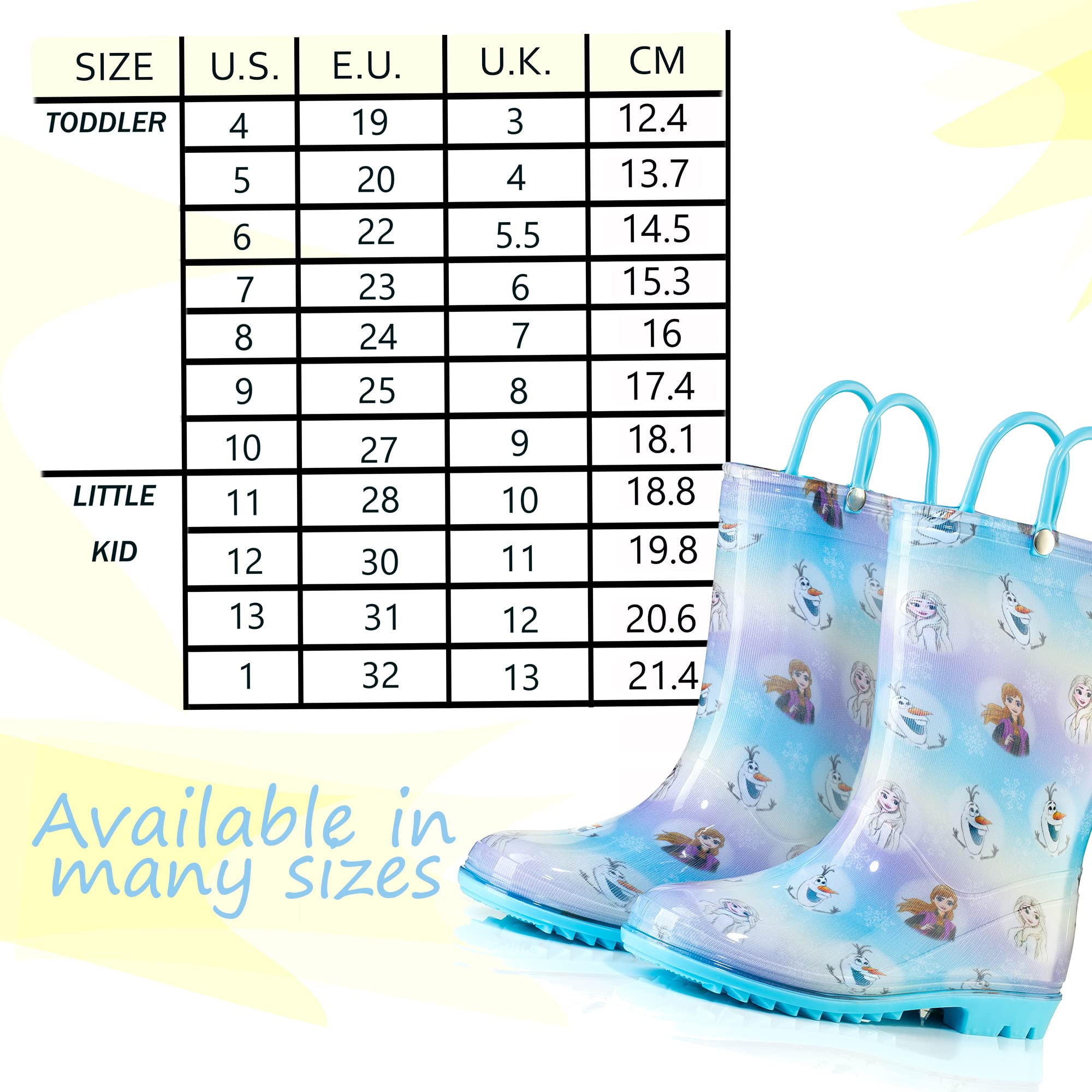 Disney Frozen 2 Girls Anna, Elsa and Olaf Pink PVC Waterproof Licensed Rain Boots Easy-On Handles - Size 8 Toddler