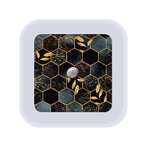 Yashilaiya Marble Hexagon Texture Golden Night Light with Light Sensor White Light Plug-in Led Night Lamp Decorative for Bedroom Bathroom Kitchen Hallway Stairs