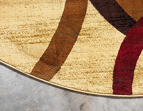 Unique Loom Barista Collection Modern, Abstract, Geometric, Circles, Bohemian, Rustic, Warm Colors Area Rug, 4' 0" x 4' 0", Beige/Brown