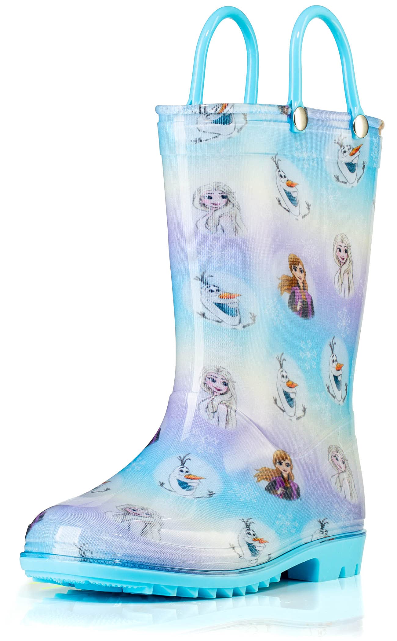 Disney Frozen 2 Girls Anna, Elsa and Olaf Pink PVC Waterproof Licensed Rain Boots Easy-On Handles - Size 8 Toddler