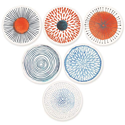 AD Set of 6 Coasters for Drinks Absorbing Round Ceramic Stone Coaster with Cork Base,Tabletop Protection Mat for Mugs and Cups,Office,Kitchen (Colorful Series)