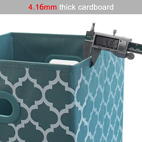 Homyfort Cube Storage Organizer Bins 12x12 - Fabric Storage Cubes Bin Foldable Baskets Square Box with Labels and Dual Plastic Handles for Shelf Closet, Nursery, Boys, Girls, Set of 6 (Teal Blue)