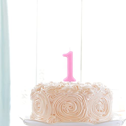 Dollet Pink Birthday Candle for Smash Cake Cupcakes, Number 1