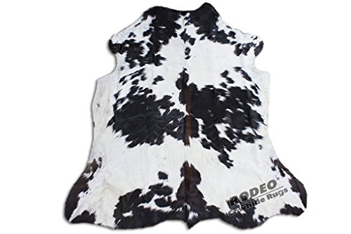 rodeo Real Cowhide Genius Leather Hair on Leather Rug Decorative Value Size Approx 6X7 ft (Black and White)
