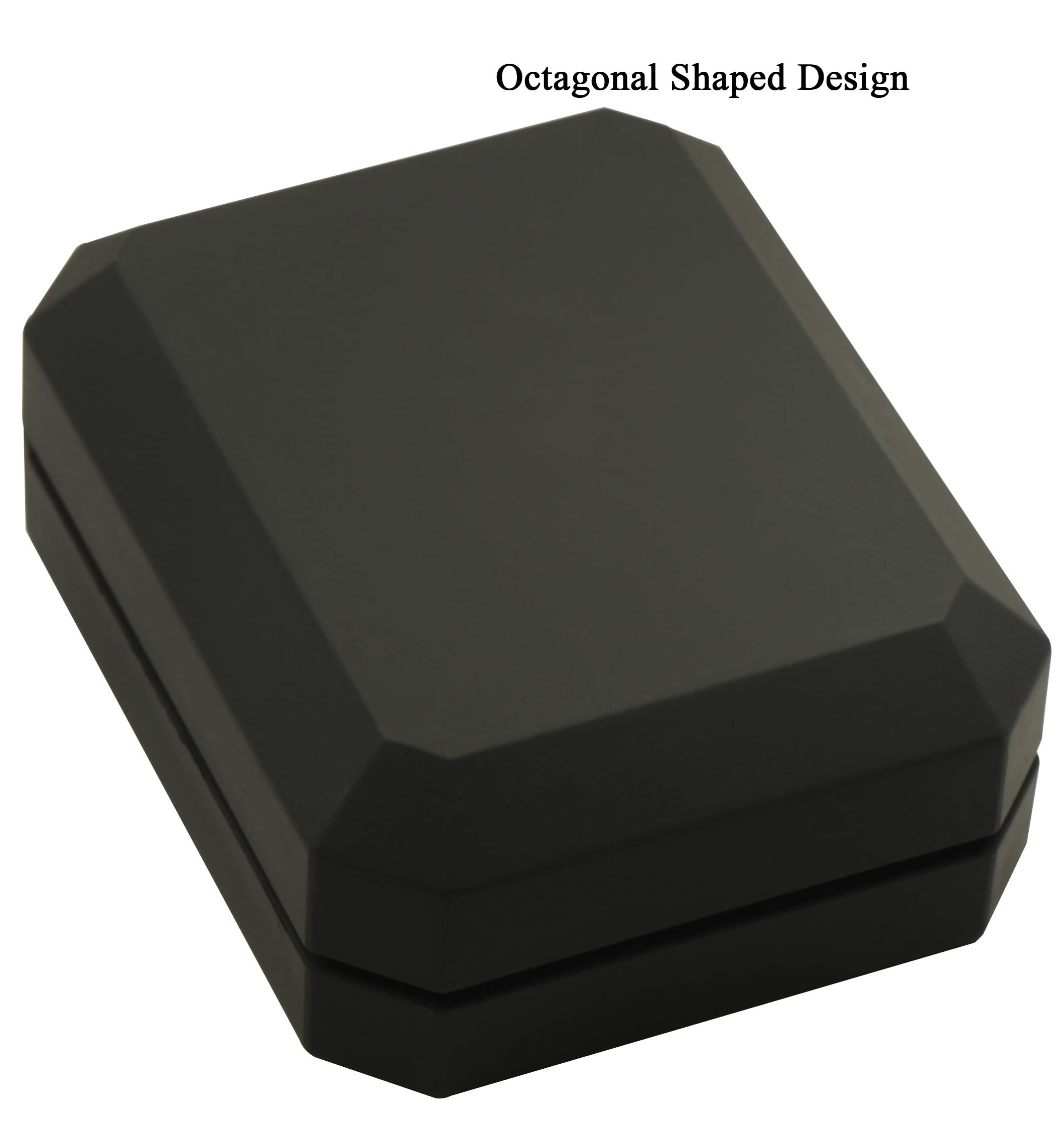 The Jewellery Pak LED Black Necklace Box Luxury Octagonal Design LED Pendant Jewelry Gift Box LED Necklace Jewelry Gift Box with Light for Men for Women Box Dimension 2.83〞(W)*3〞(D)*2.17〞(H)