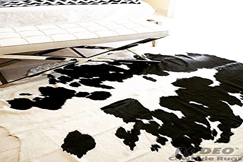 rodeo Real Cowhide Genius Leather Hair on Leather Rug Decorative Value Size Approx 6X7 ft (Black and White)