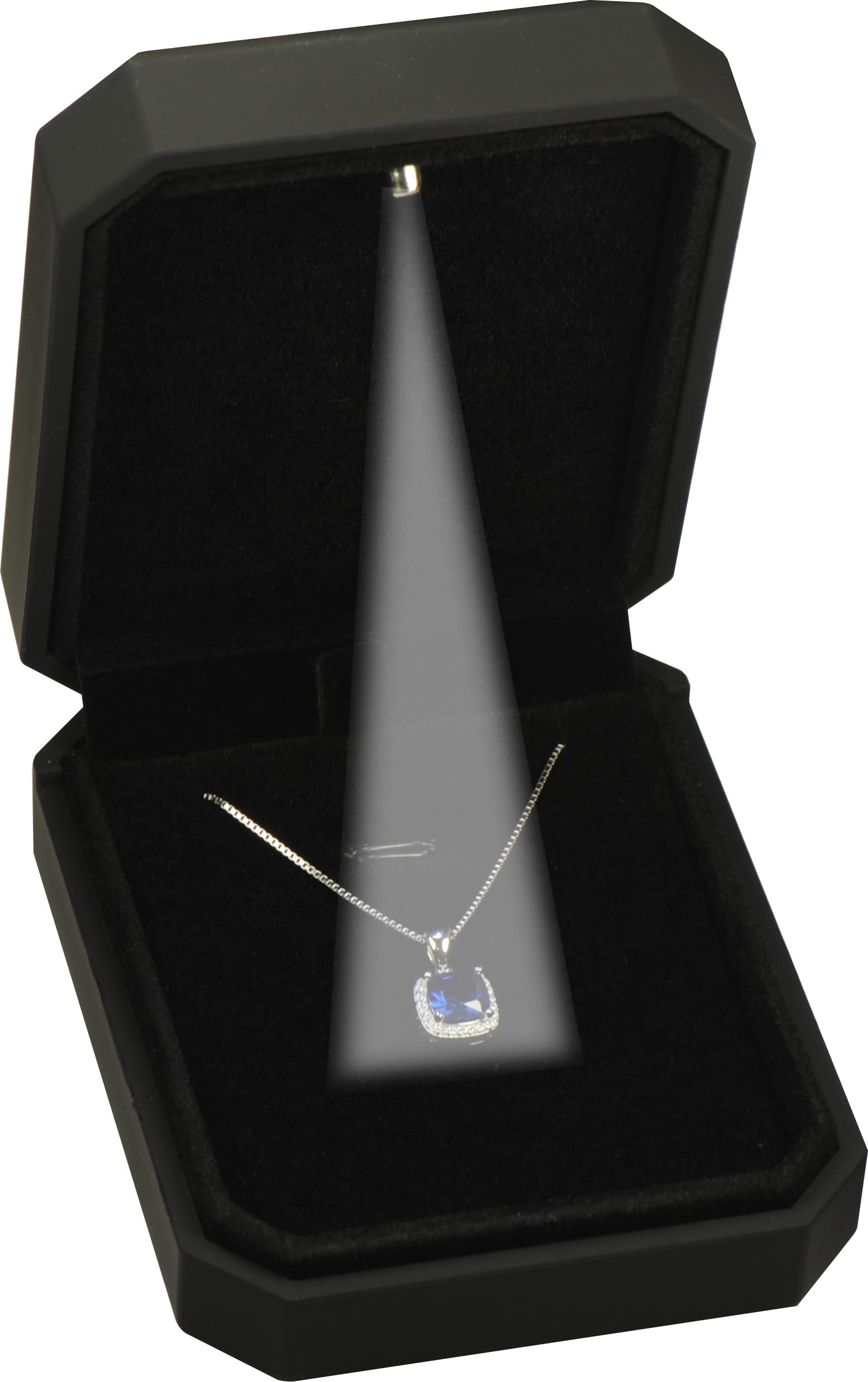 The Jewellery Pak LED Black Necklace Box Luxury Octagonal Design LED Pendant Jewelry Gift Box LED Necklace Jewelry Gift Box with Light for Men for Women Box Dimension 2.83〞(W)*3〞(D)*2.17〞(H)