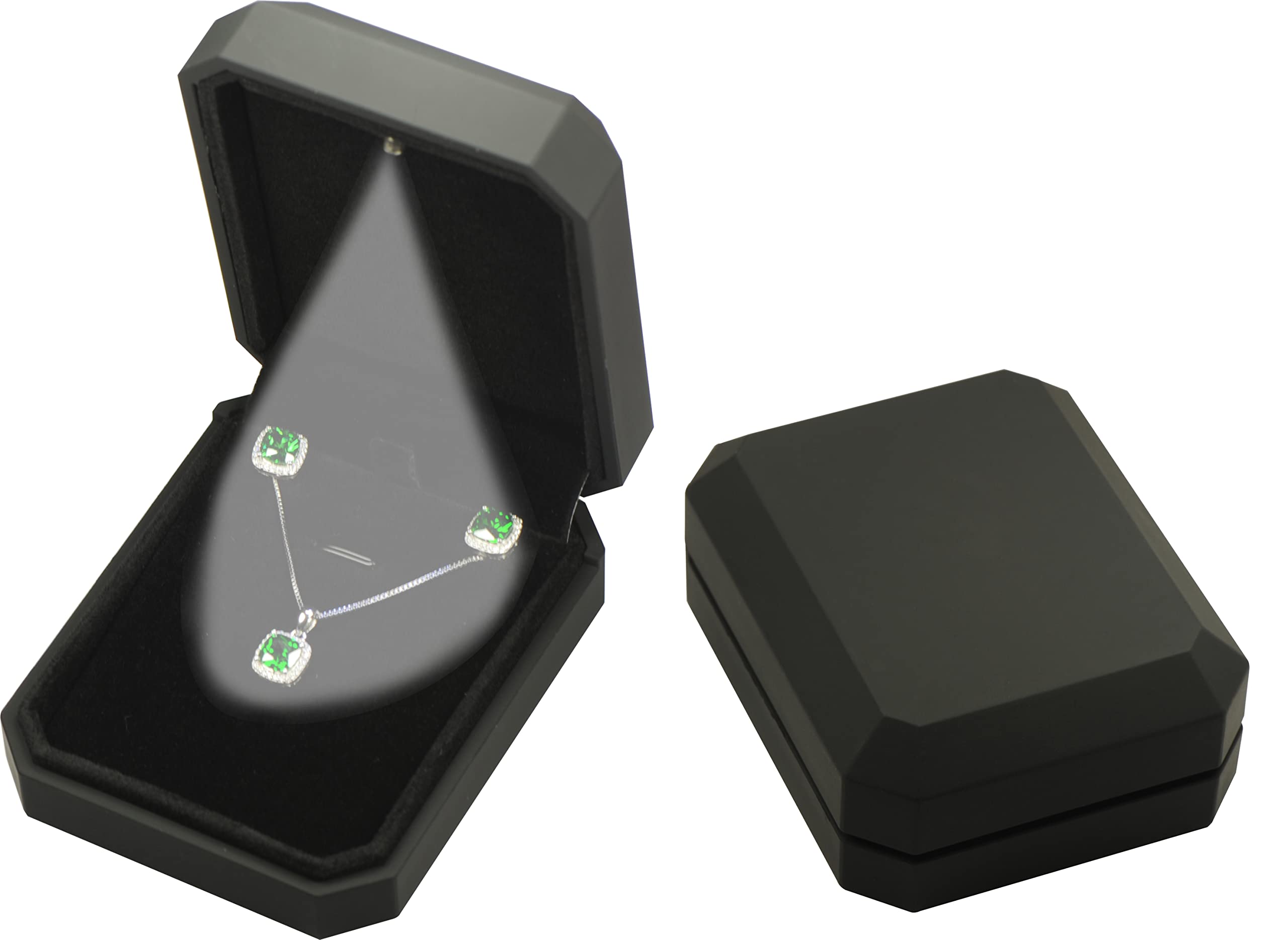 The Jewellery Pak LED Black Necklace Box Luxury Octagonal Design LED Pendant Jewelry Gift Box LED Necklace Jewelry Gift Box with Light for Men for Women Box Dimension 2.83〞(W)*3〞(D)*2.17〞(H)