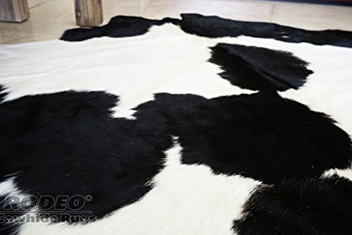 rodeo Real Cowhide Genius Leather Hair on Leather Rug Decorative Value Size Approx 6X7 ft (Black and White)