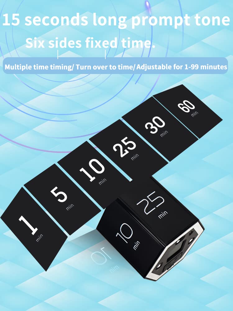 Hexagon Flip Pomodoro Timer,Magnetic Productivity Timer,Smart Study Countdown Kids Visual Timer for Kids,LED Display Digital Timer for Kitchen Cooking Exercise Classroom ADHD Reading (Black)
