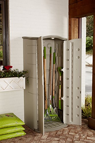 Rubbermaid Vertical Resin Weather Resistant Outdoor Storage Shed, 2x2.5 ft., Olive and Sandstone, for Garden/Backyard/Home/Pool