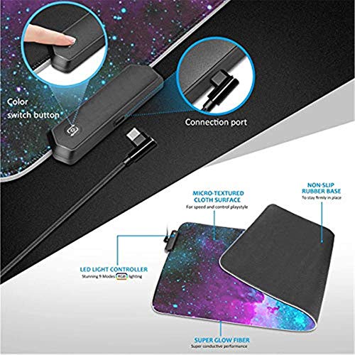 Hexagon Texture Gaming Mouse Pad Gamer Computer RGB Backlit Large XXL for Desk Keyboard Led Mice Mat L(27.5x15.7 Inch)