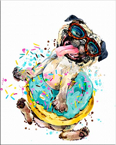 7Dots Art. Dogs. Watercolor Art Print, Poster 8"x10" on Fine Art Thick Watercolor Paper for Childrens Kids Room, Bedroom, Bathroom. Wall Art Decor with Animals for Boys, Girls. (Pug Dog)