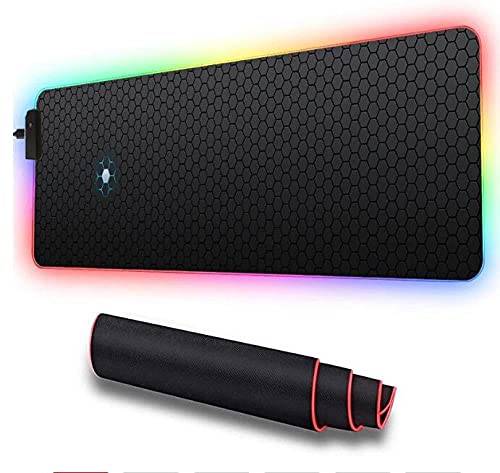 Hexagon Texture Gaming Mouse Pad Gamer Computer RGB Backlit Large XXL for Desk Keyboard Led Mice Mat L(27.5x15.7 Inch)