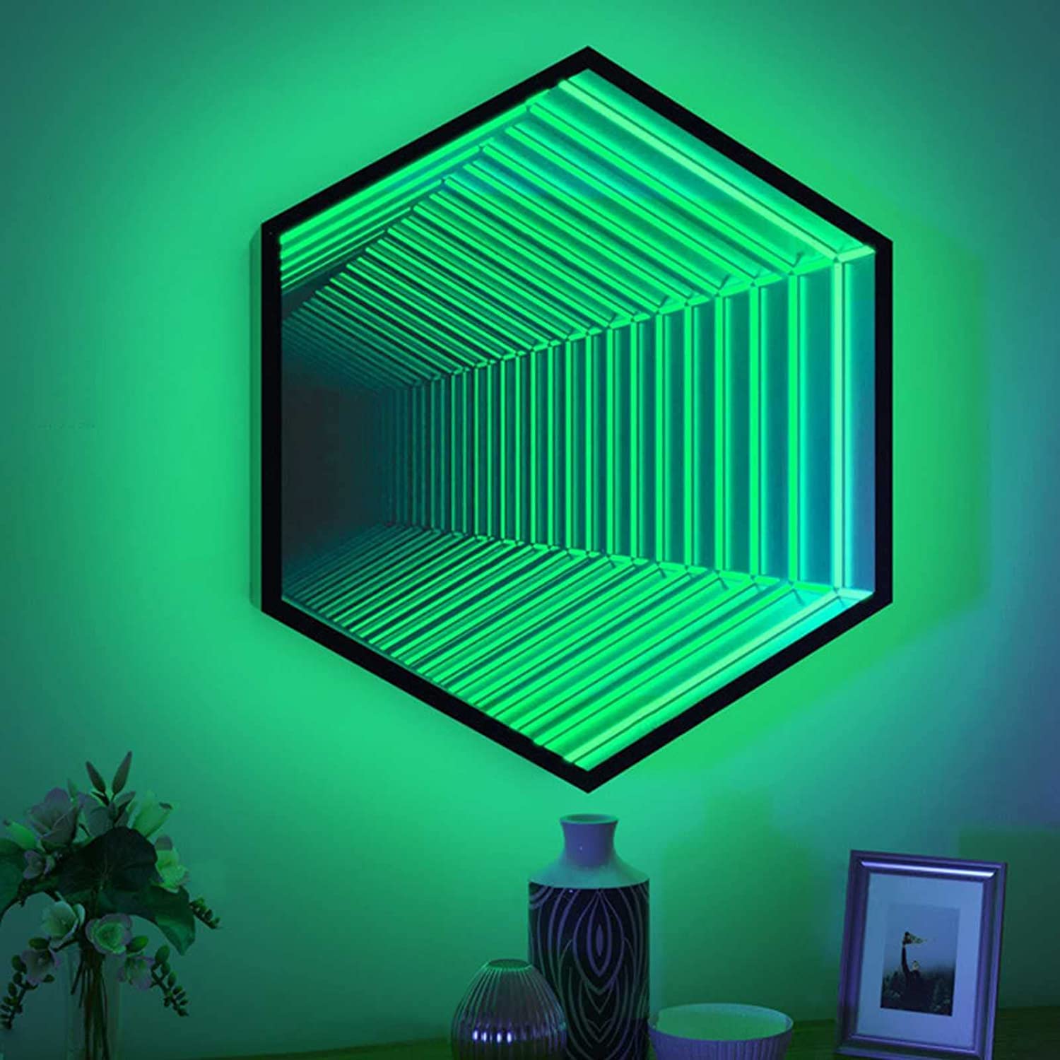 Casa Di Lumo Infinity Hexagon Mirror - LED Wall Lamp, Geometric RGB Colour Changing Wall Decor, Endless Magical Lighting, Holographic Portal (Small (11.8" / 30cm))