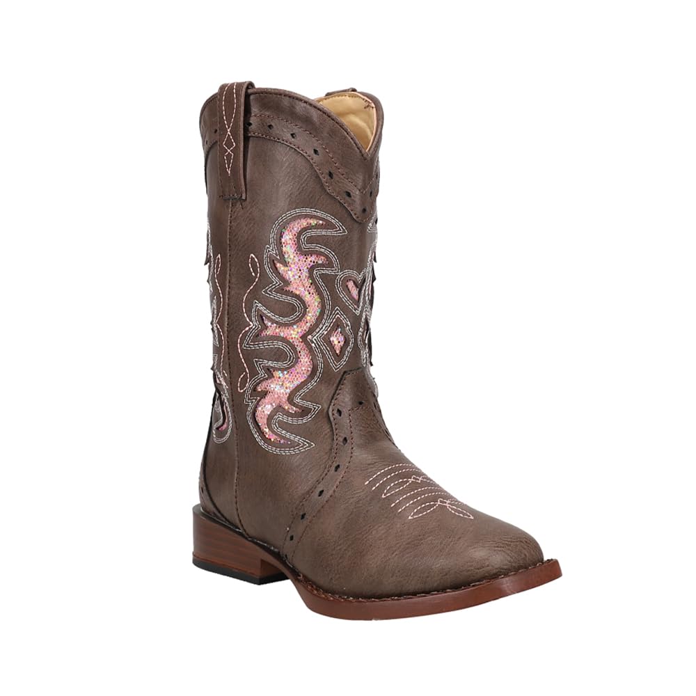 ROPER Kids Girls Lexi Rhinestone Square Toe Casual Boots Mid Calf - Brown - Size 12 M