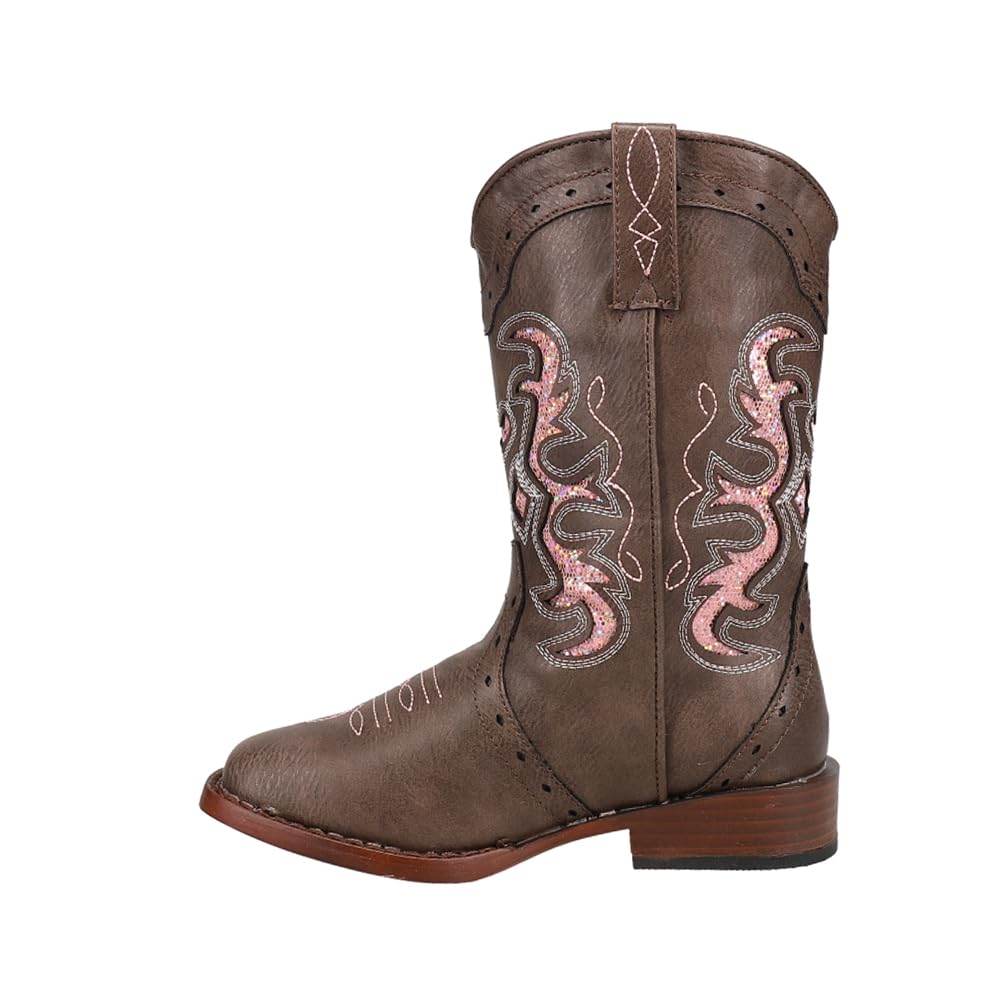 ROPER Kids Girls Lexi Rhinestone Square Toe Casual Boots Mid Calf - Brown - Size 12 M