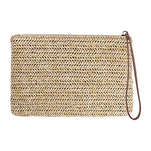 FENICAL Straw Clutch Bag Bohemian Zipper Wristlet Summer Beach Handbag for Women Girls