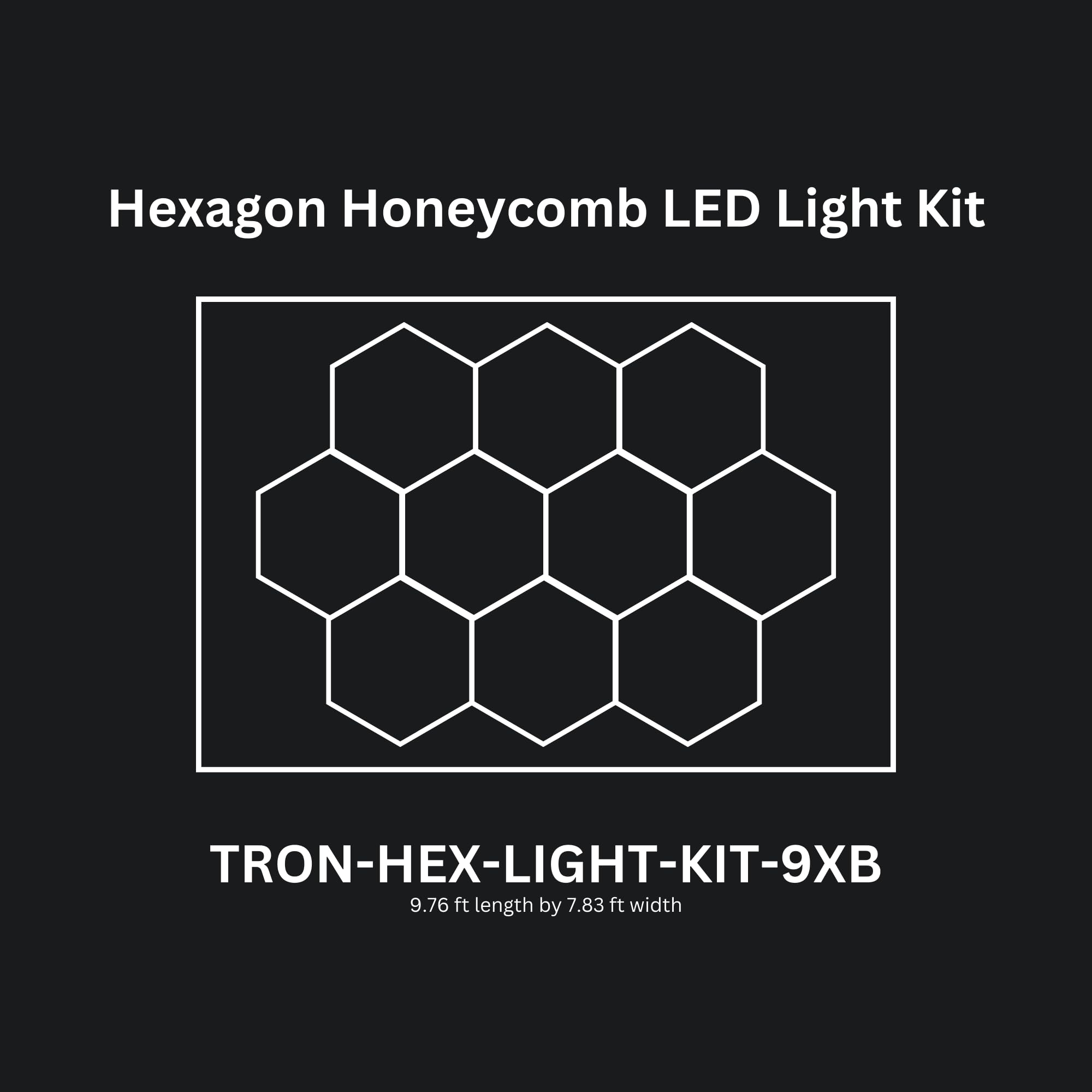 TRON Auto Lab 9X (Nine) Hexagon LED Light Kit, with Border Upgrade, Grid Series, Super Bright Daylight White 6500K, TRON-HEX-LIGHT-KIT-9XB