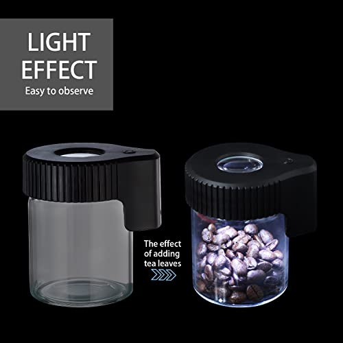 Honeypuff Magnifying Glass Jar with Light, Light-Up LED Transparent Glass Air Tight Storage Jars Magnifying Viewing Jar (Black)