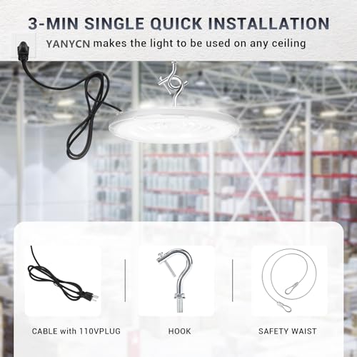 YANYCN 6 Pack 150W UFO LED High Bay Lights,IP66 Waterproof,85-277V,21050LM 5000K Daylight, 660W MH/HPS with Plug Commercial Bay Lighting for Barn,Gym,Factory,Warehouse,Shop,Workshop,Gym,Garage