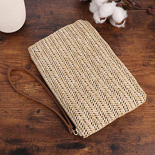 FENICAL Straw Clutch Bag Bohemian Zipper Wristlet Summer Beach Handbag for Women Girls