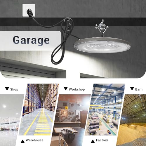 YANYCN 6 Pack 150W UFO LED High Bay Lights,IP66 Waterproof,85-277V,21050LM 5000K Daylight, 660W MH/HPS with Plug Commercial Bay Lighting for Barn,Gym,Factory,Warehouse,Shop,Workshop,Gym,Garage