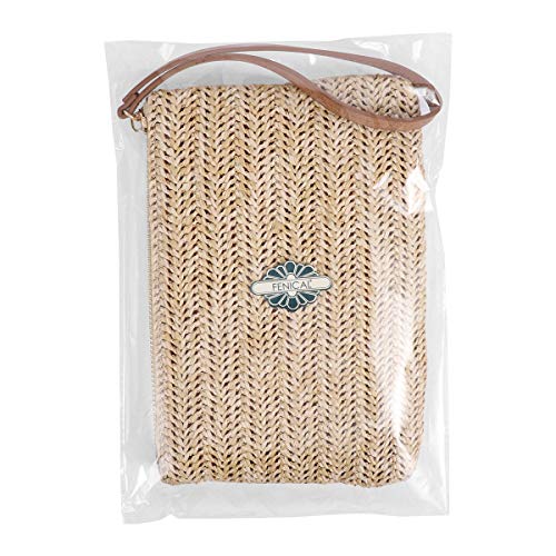 FENICAL Straw Clutch Bag Bohemian Zipper Wristlet Summer Beach Handbag for Women Girls