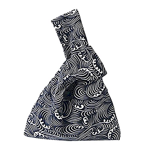 Chezi Women's Japanese Pattern Cotton Knot Bag Small Size Canvas Tote (cloud)